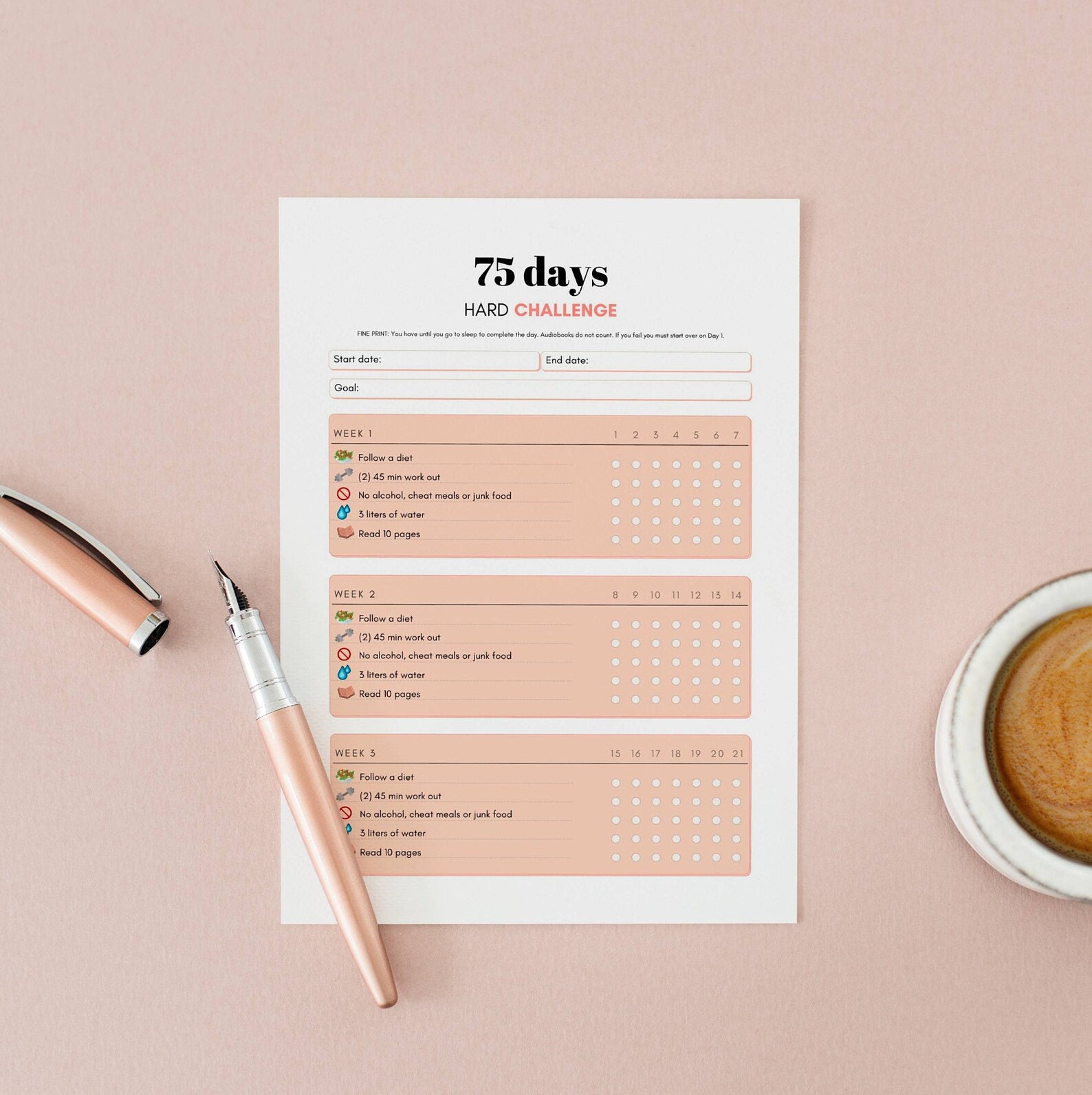 75 Day Hard Challenge Tracker instant Download - Etsy