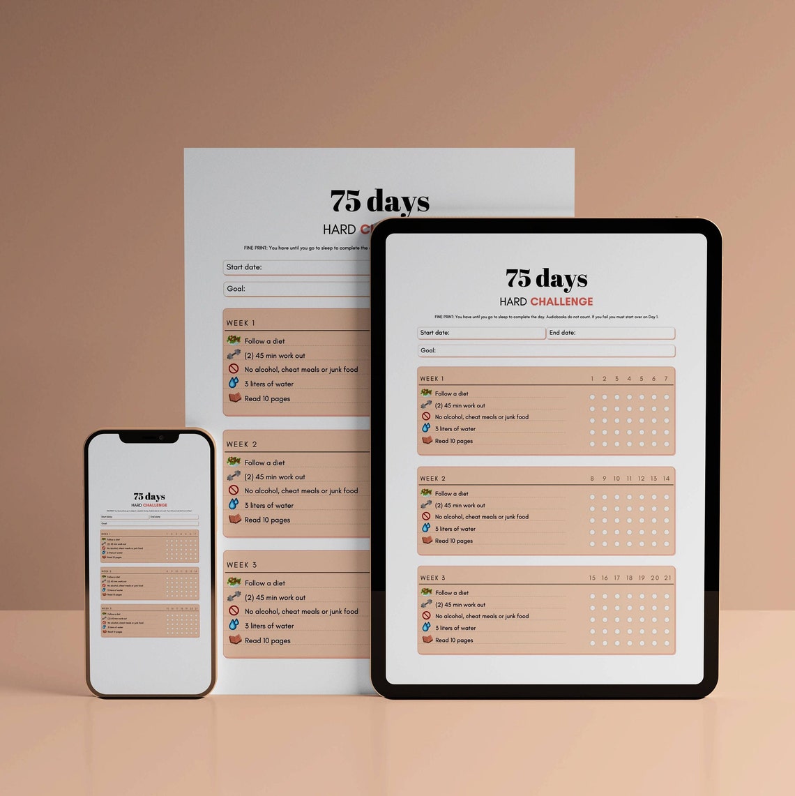 75 Day Hard Challenge Tracker instant Download - Etsy