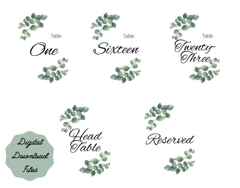 Table Numbers Printable Eucalyptus Wedding Table Numbers - Etsy