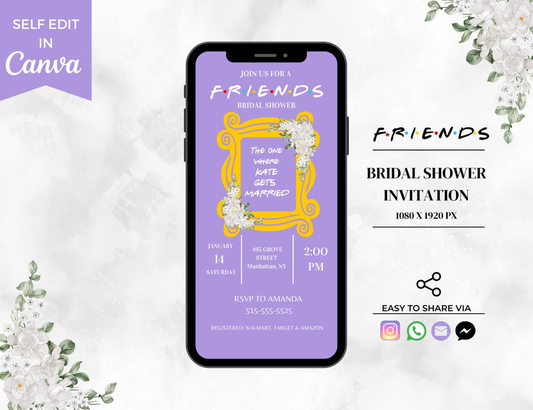 Editable Friends Bridal Shower Invitations, Wedding Invite, Digital ...