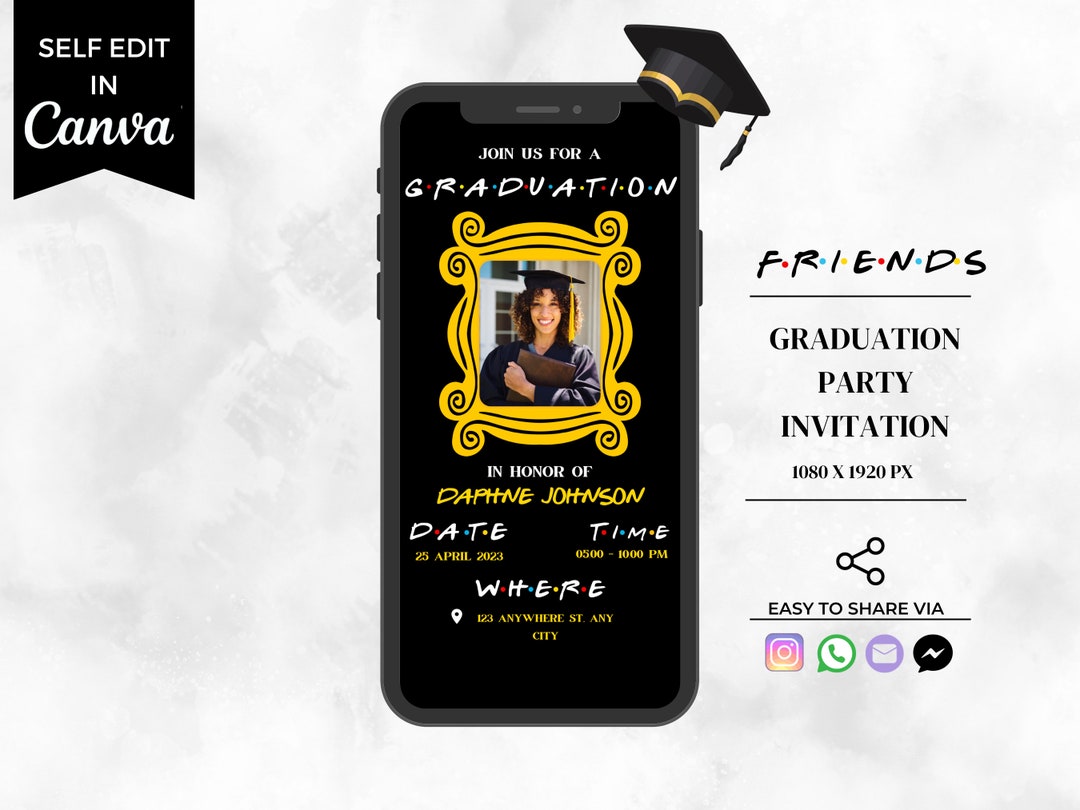 Editable Friends Graduation Party Invitations Class of 2024 - Etsy
