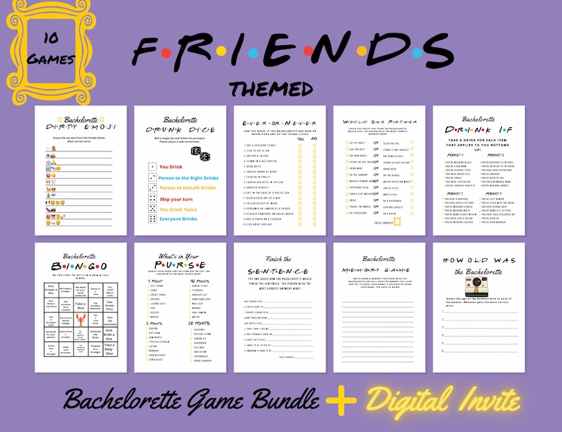 Friends Themed Bachelorette Party Games Bundlefriends TV Show - Etsy