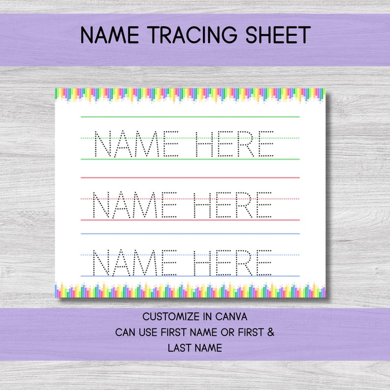 Customizable Name Tracing Sheet, Prek Practice (canva Template) - Etsy