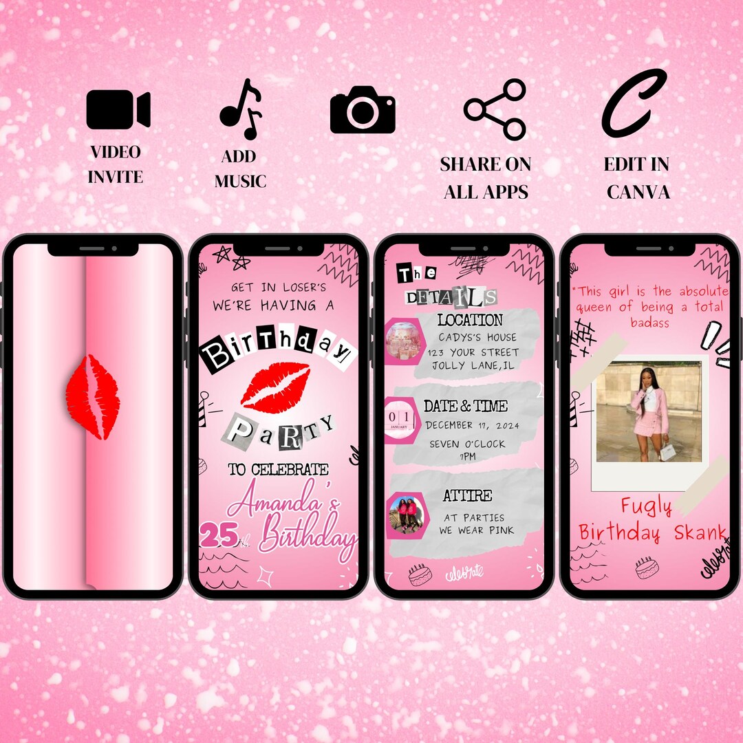 Editable Mean Girls Birthday Party Invitation, Mean Girls Inspired ...