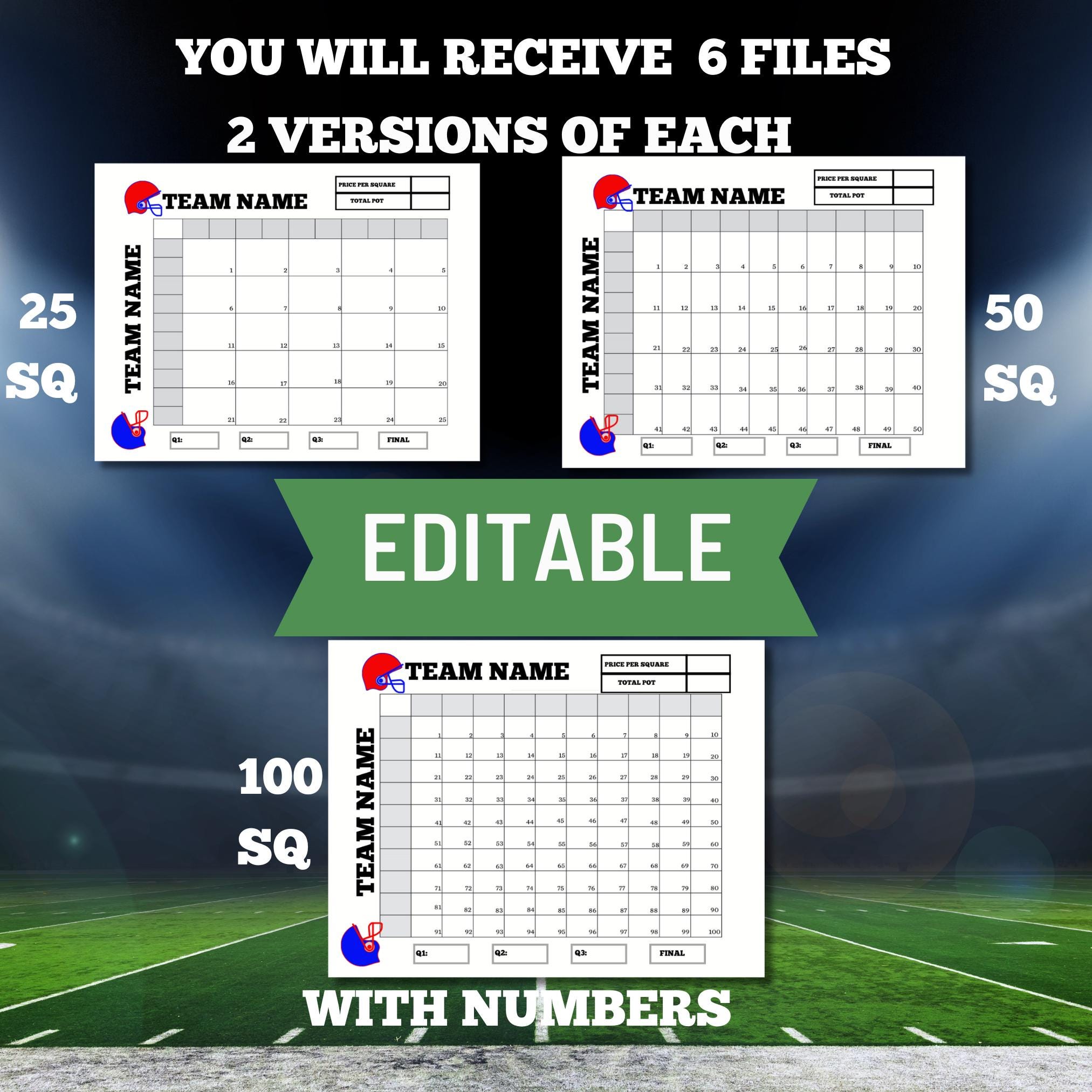 Editable Football Squares Template, Fundraiser Pool (digital Download ...