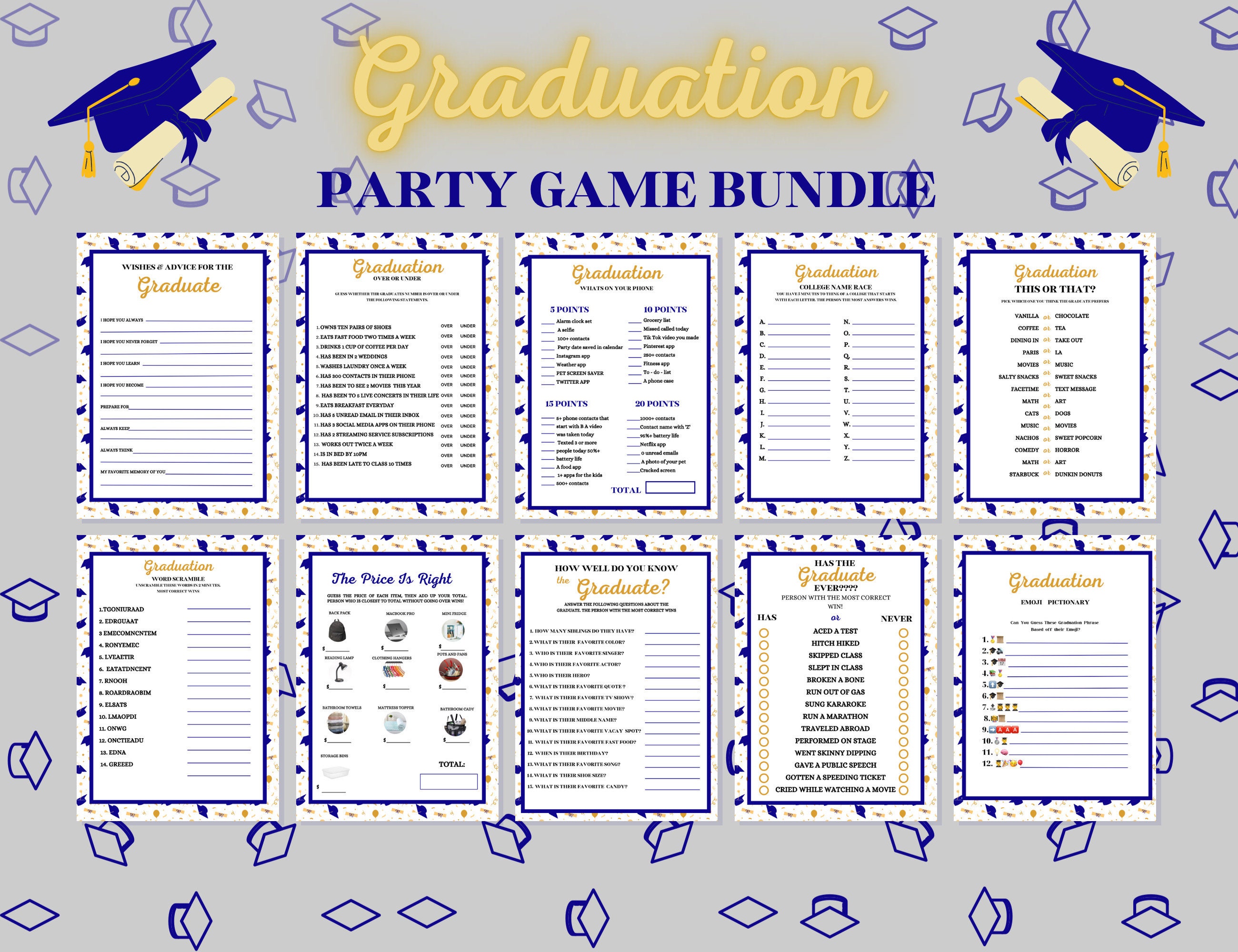 Graduation Game Bundle, 10 Graduate Games Printable, Party Games for ...