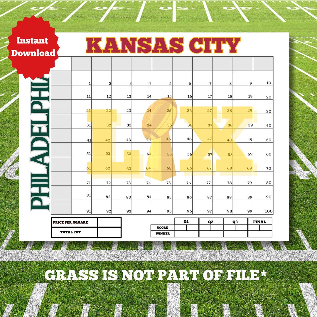 Football Super Bowl Square Game 2025, Super Bowl Boxes, Football ...