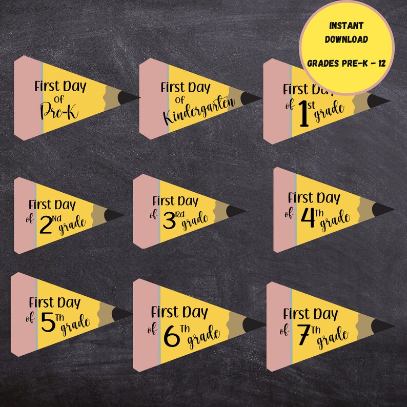 First Day of School Flags, Back to School Pennant, Printable Flags ...