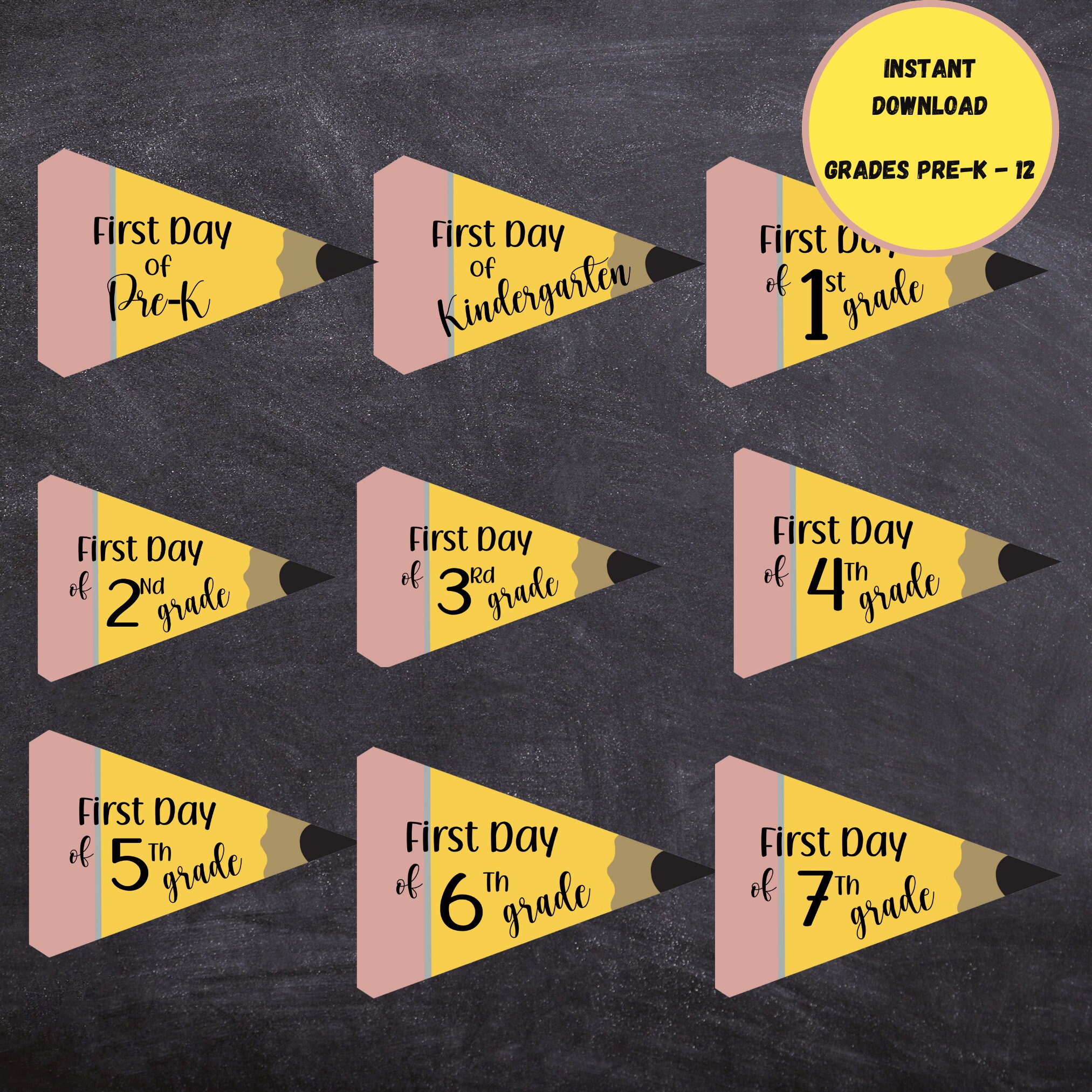 First Day of School Flags, Back to School Pennant, Printable Flags ...