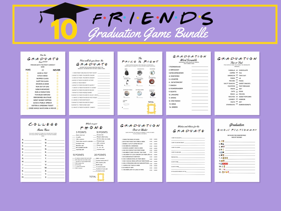 Friends Themed Graduation Game Bundle, Games Printable Games , Party ...