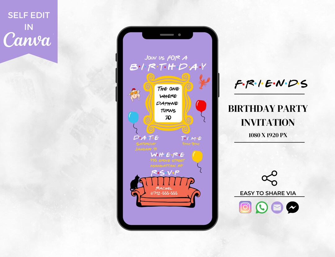 Editable Friends Birthday Party Invitations, Birthday Party Invitation ...