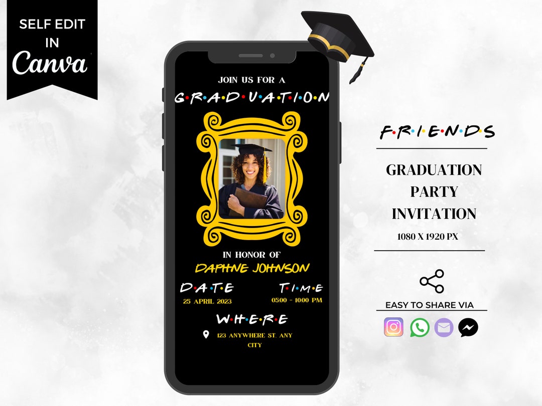 Editable Friends Graduation Party Invitations, Class of 2024, Party ...