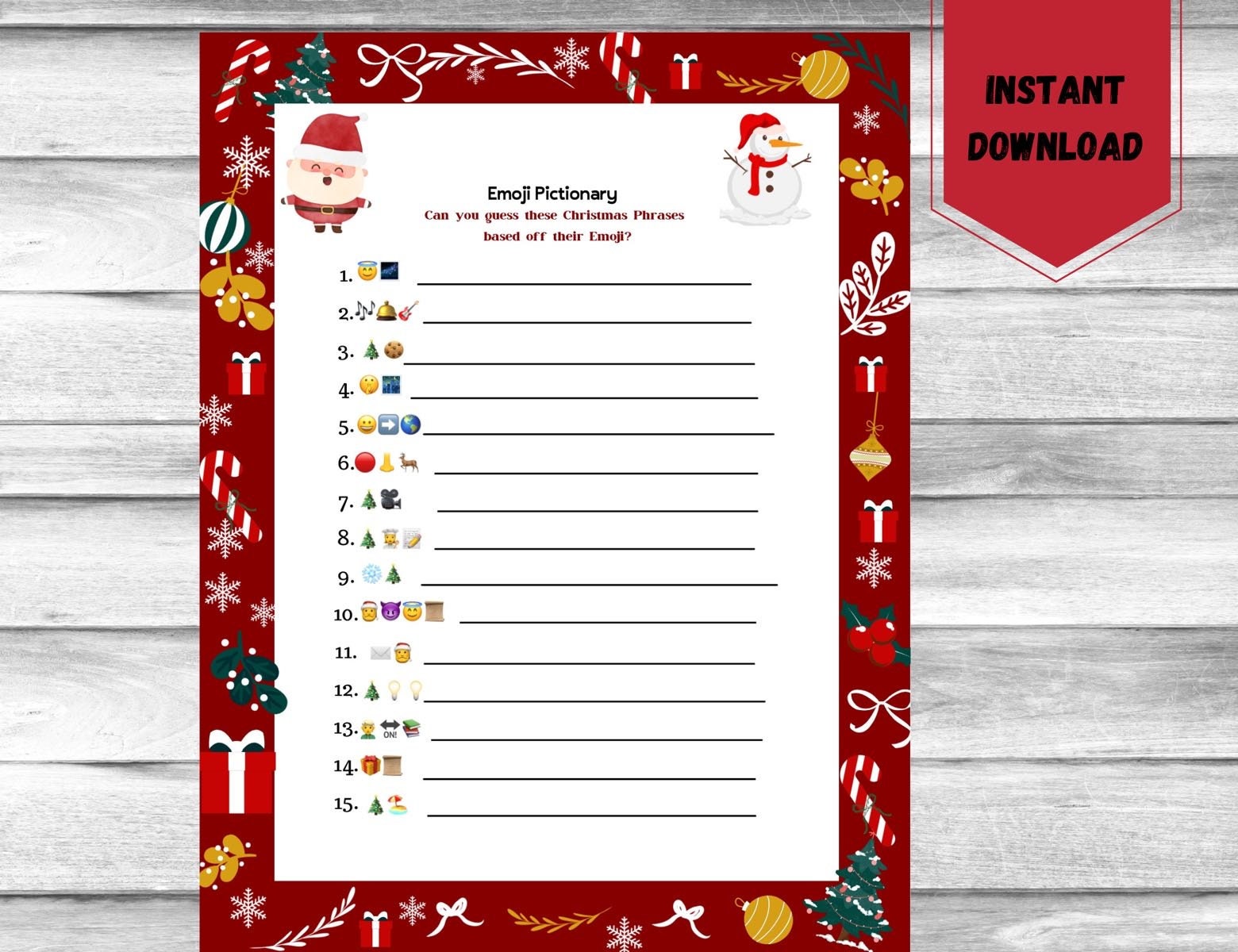 Christmas Emoji Pictionary, Christmas Printable Game, Christmas Party ...
