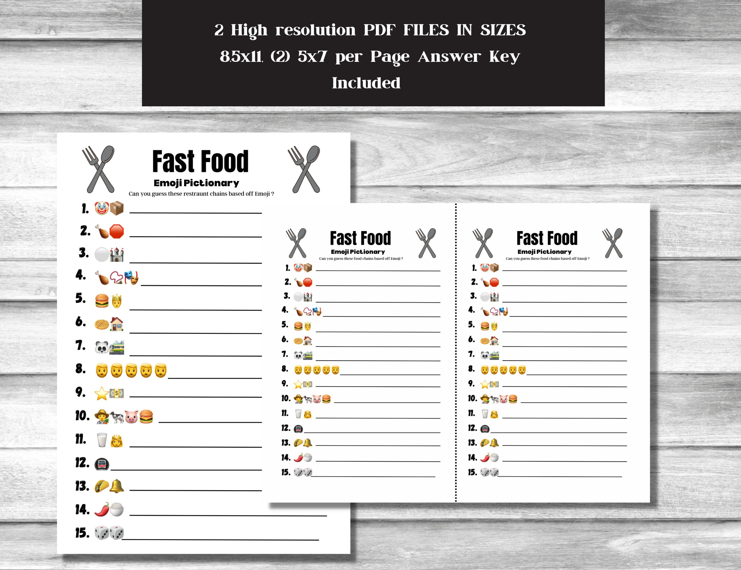 Fast Food Emoji Pictionary, Emoji Game, Printable Game, Family Game ...