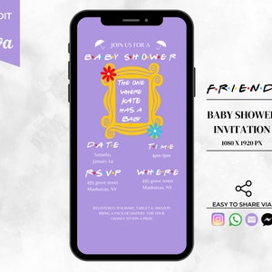 Editable Friends Baby Shower Invitations, Baby Shower Invitation ...