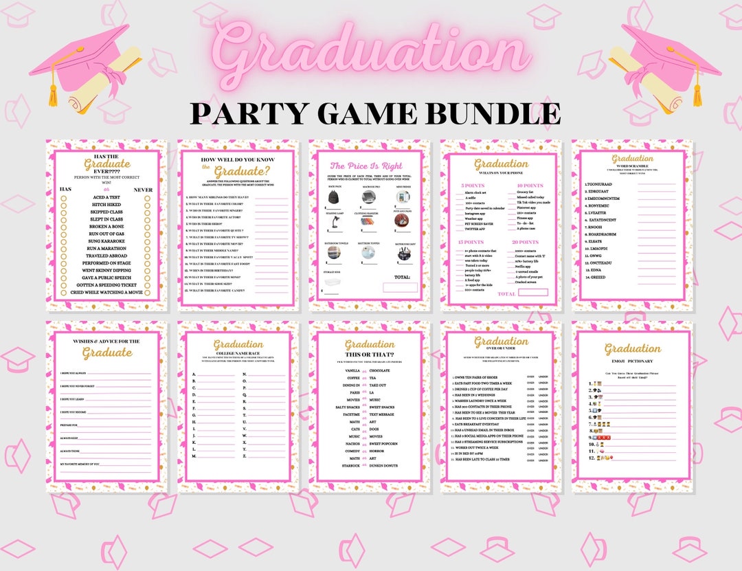 Graduation Game Bundle, 10 Graduate Games Printable, Party Games for ...