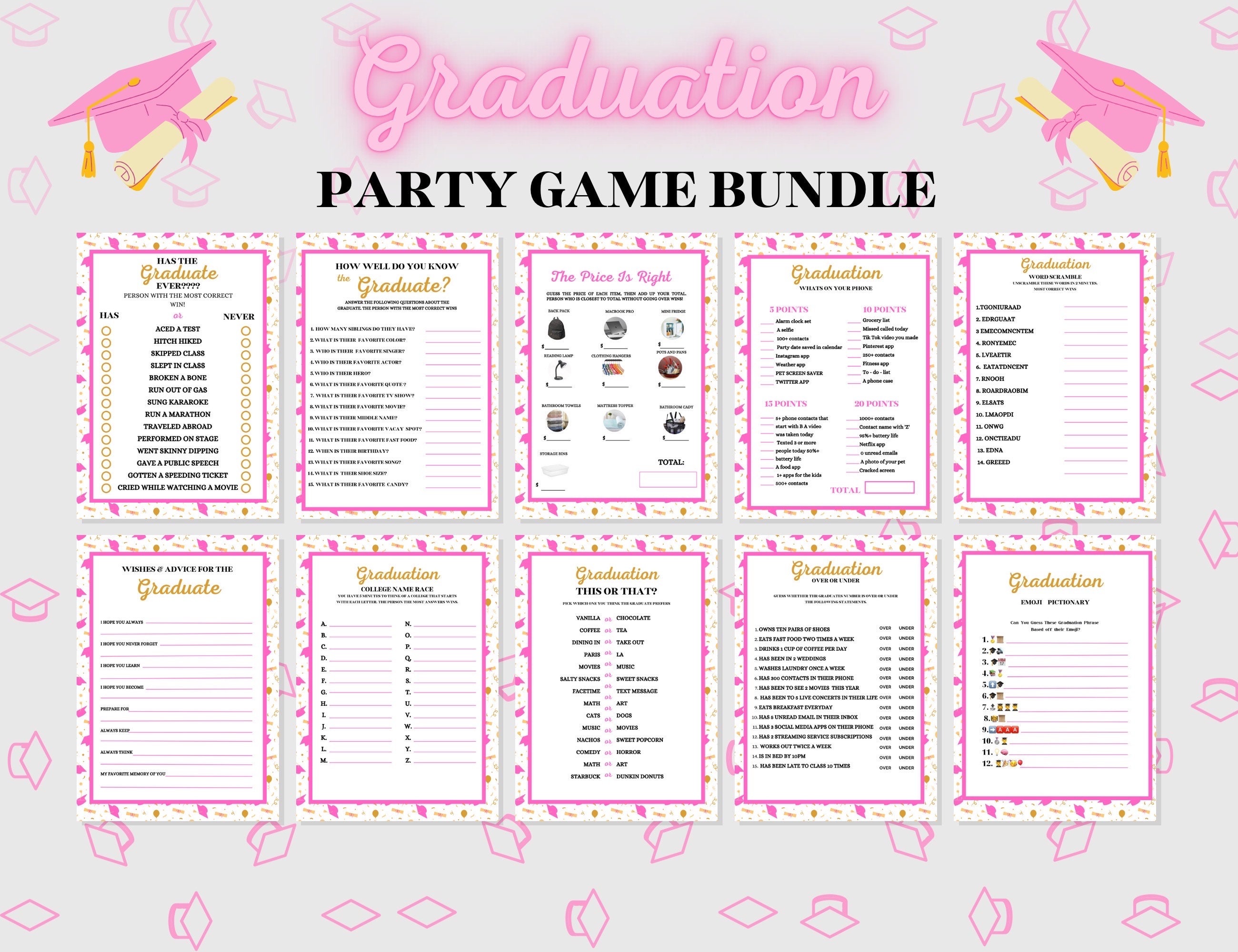 Graduation Game Bundle, 10 Graduate Games Printable, Party Games for ...