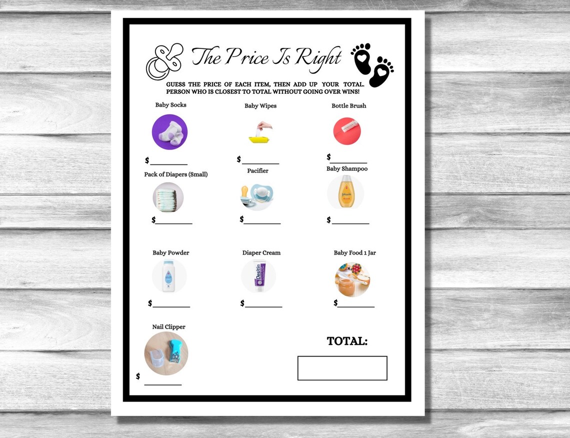 The Price is Right Baby Shower Game,minimalist Baby Shower Games ...
