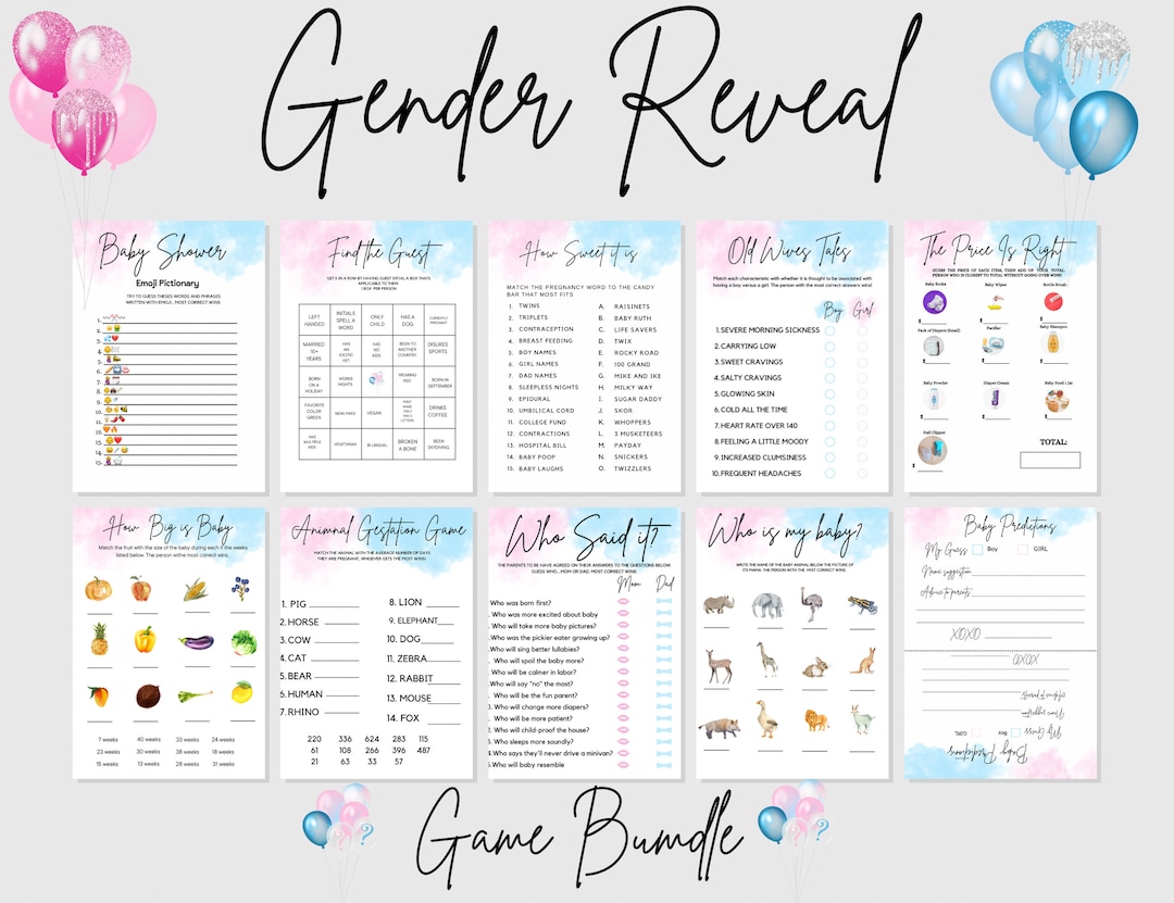 Gender Reveal Games Bundle Gender Reveal Game Printable, Gender Reveal Instant Download ,gender ...