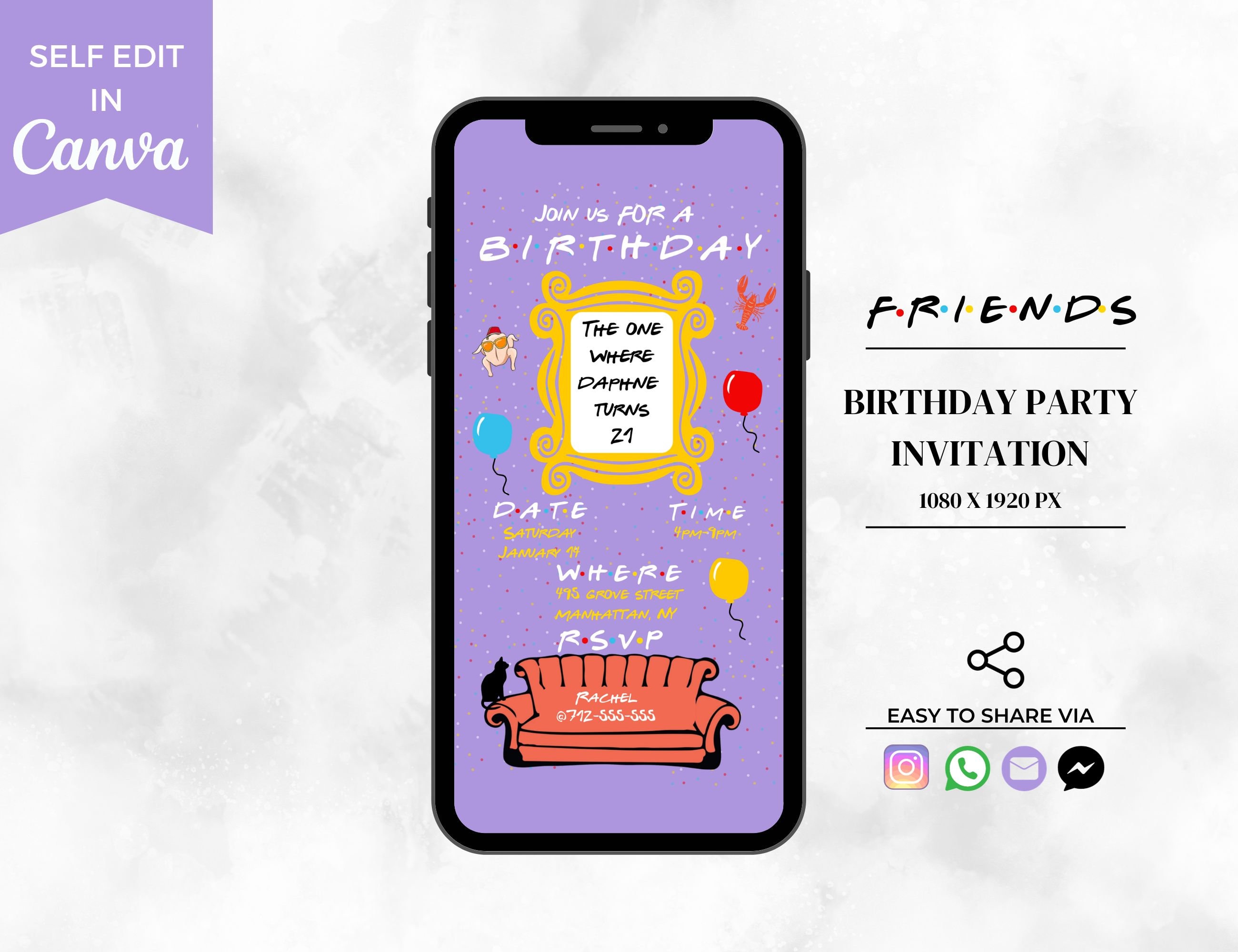 Editable Friends Birthday Party Invitations, Birthday Party Invitation ...