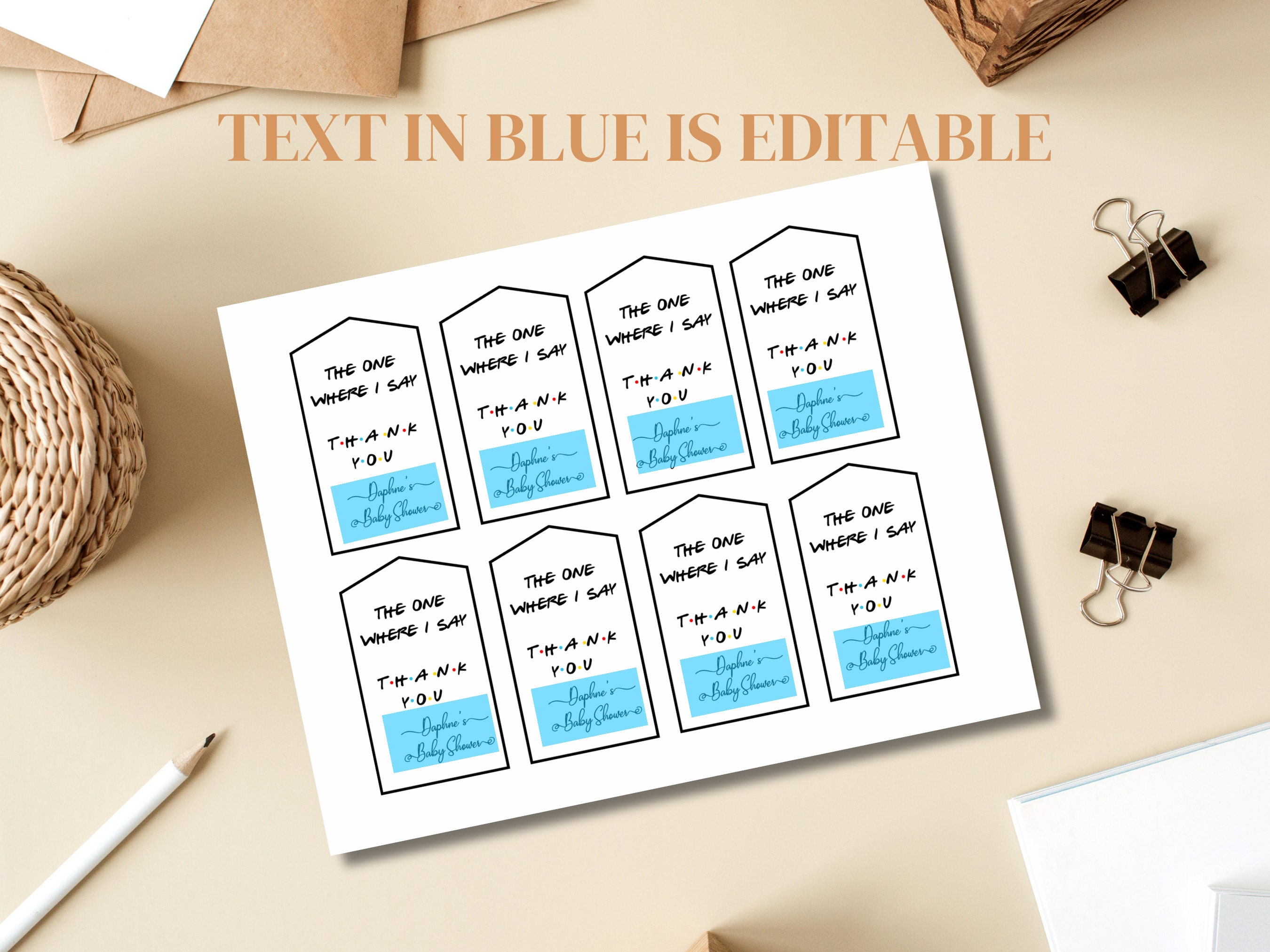 Editable Friends Thank You Tags, Friends Themed Party, Favor Tags ...