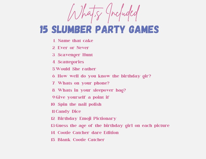 Slumber Party Games Printables, Slumber Party Activities, Teens Slumber ...