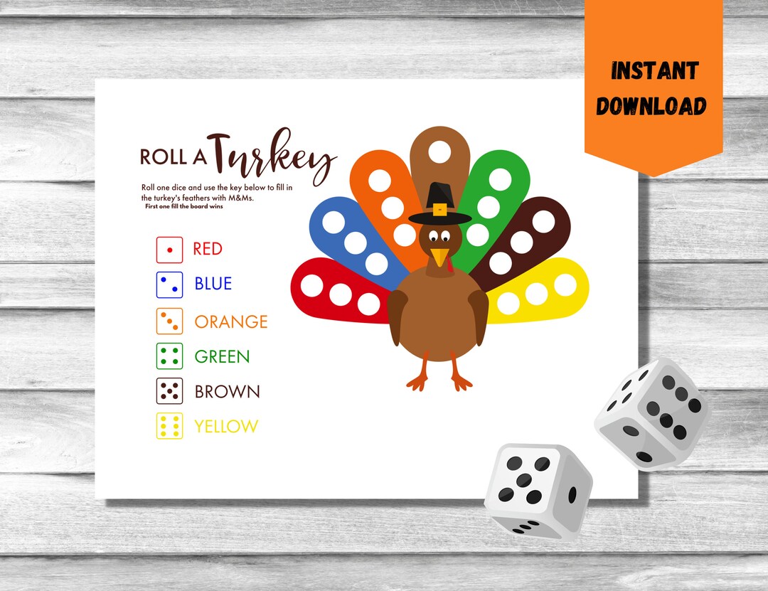 Roll a Turkey Game Printable,thanksgiving Turkey Game Digital Download ...