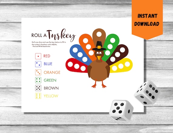 Roll a Turkey Game Printablethanksgiving Turkey Game Digital - Etsy