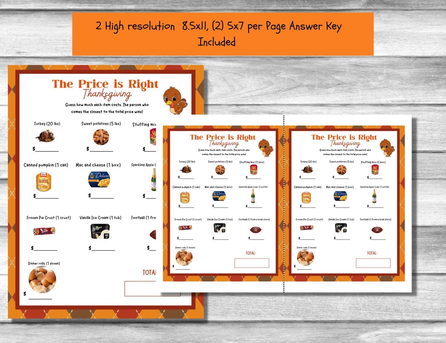 Thanksgiving Dinner Guess Price Game, Printable Turkey Day Quiz for ...