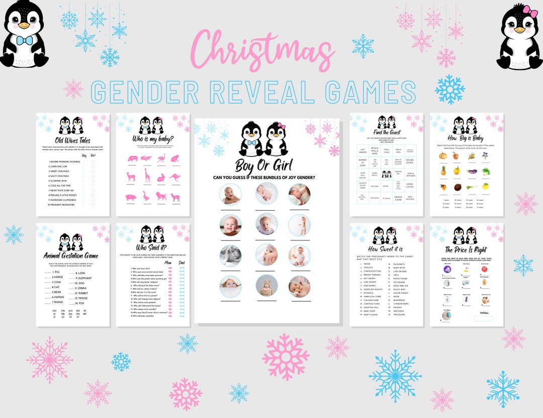 Winter Gender Reveal Games Bundle, Printable, Christmas Gender Reveal ...