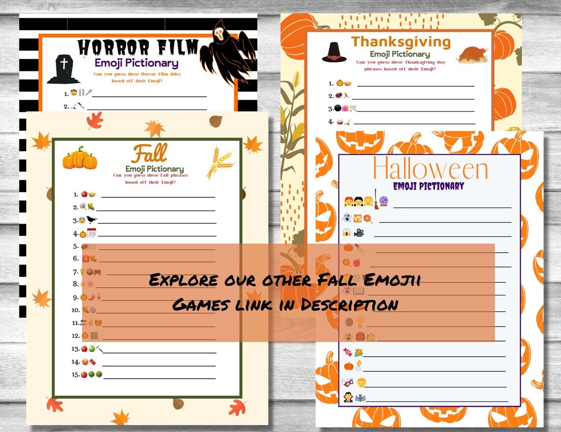 Halloween Horror Movie Emoji Pictionary, Costume Party, Emoji Game, Fun ...