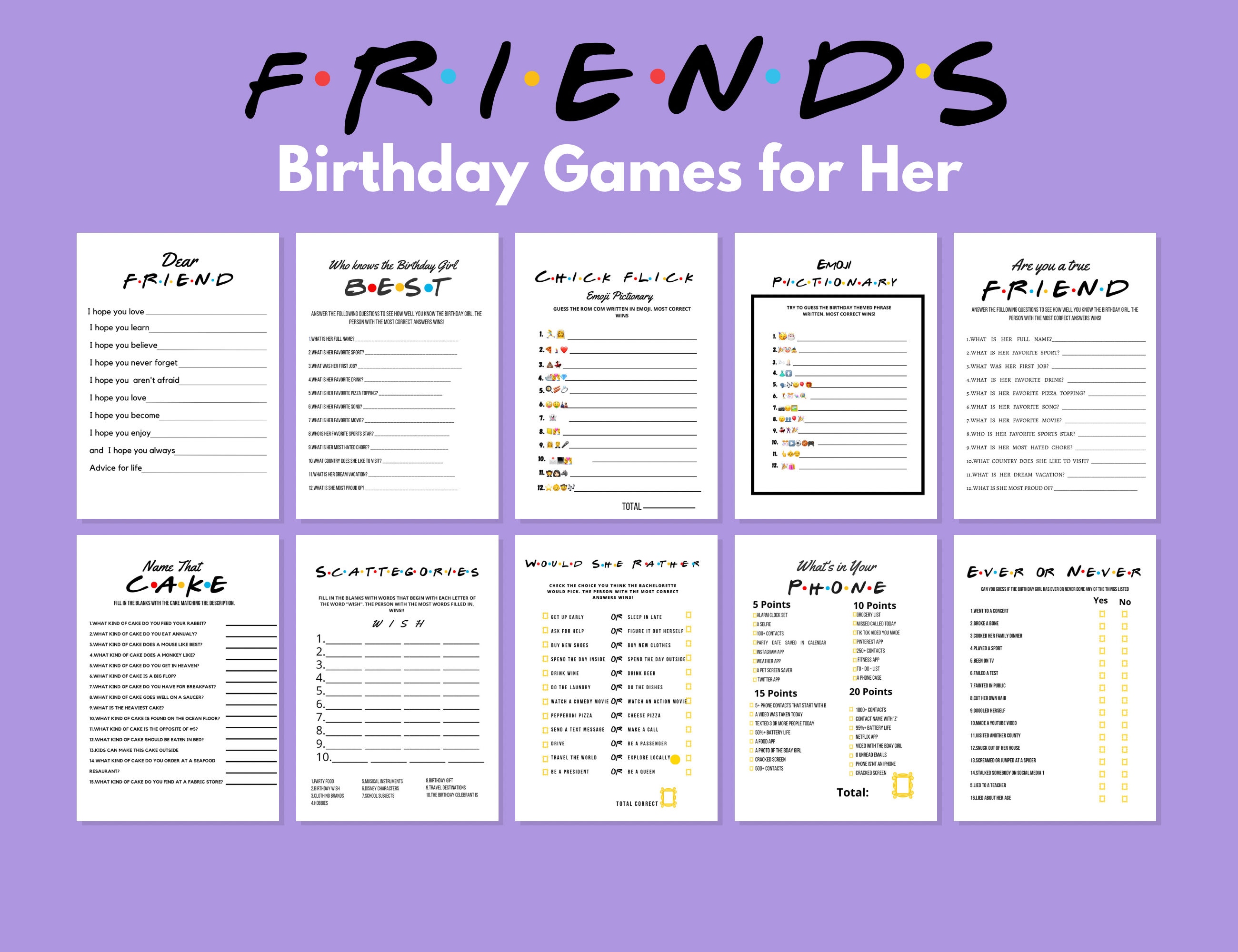 Friends Themed Birthday Party Games Bundle, Friends TV Show ,birthday ...