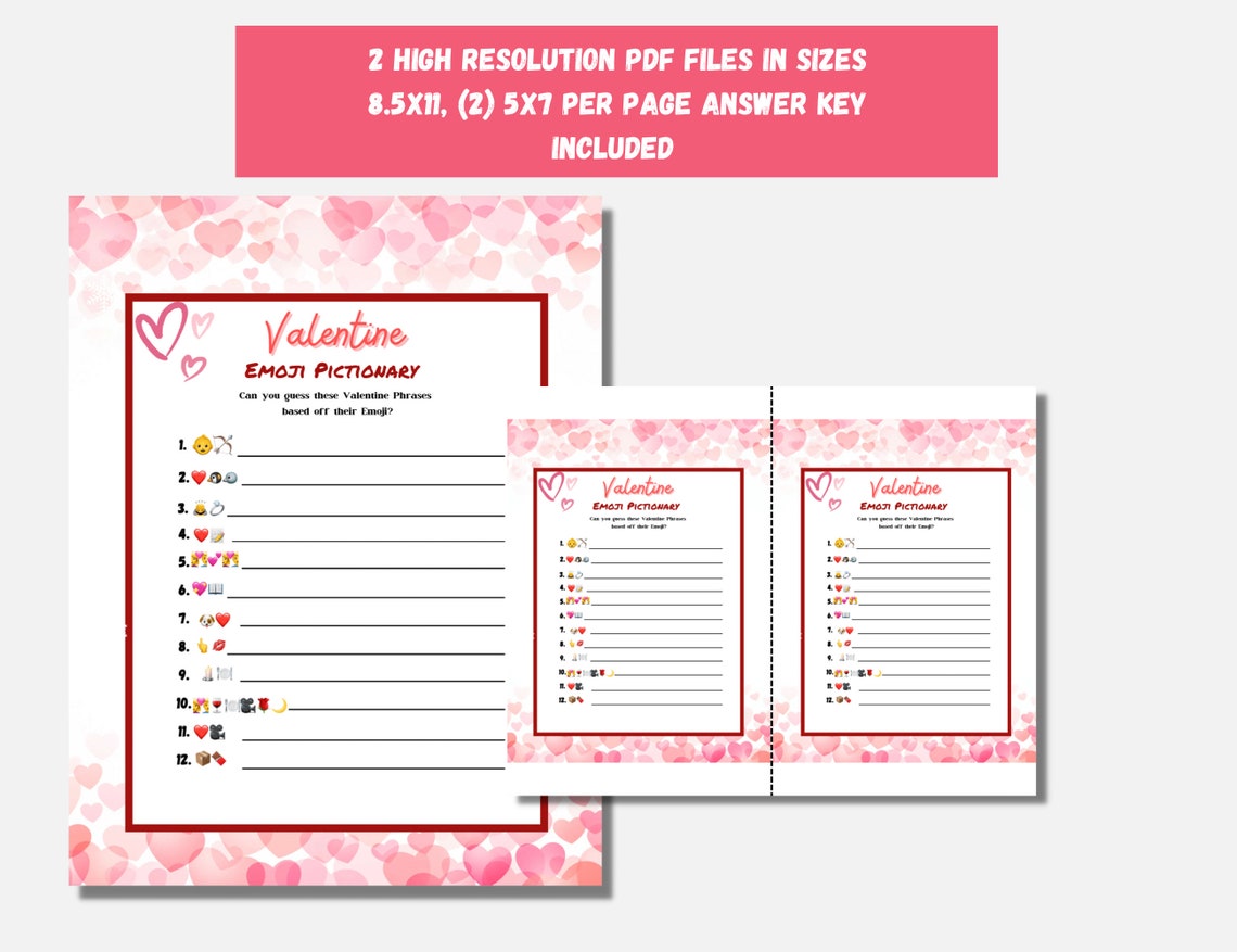 Valentines Day Emoji Pictionary Game, Printable Game, Party Game for ...