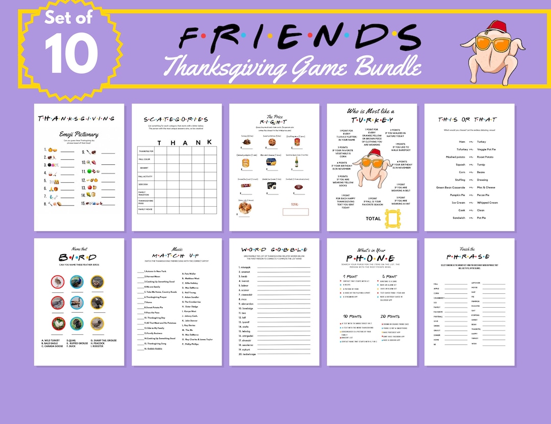 Friends Themed Thanksgiving Game Bundle, Friendsgiving Games, Printable ...
