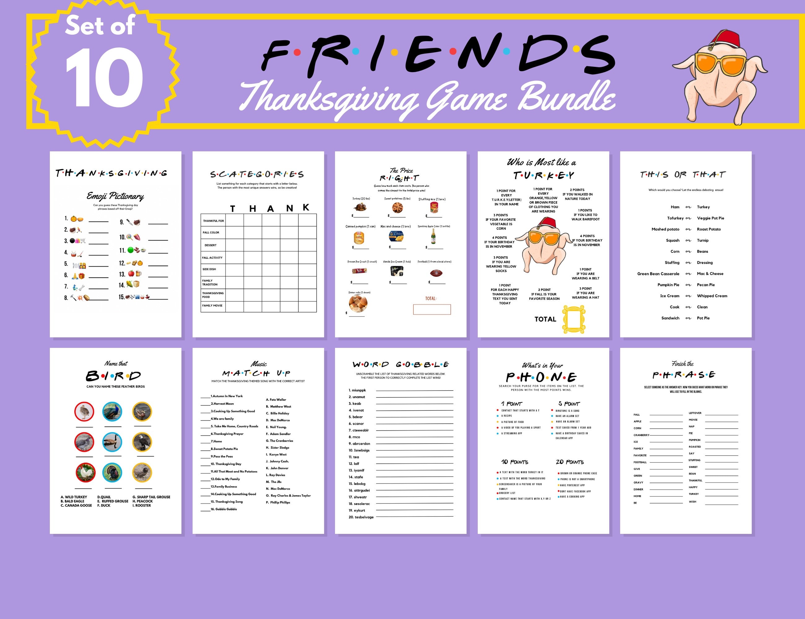Friends Themed Thanksgiving Game Bundle, Friendsgiving Games, Printable ...