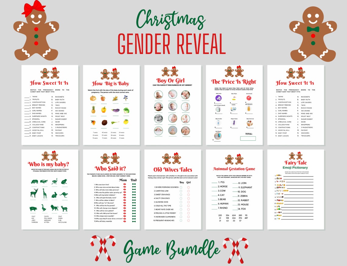 Christmas Gender Reveal Games Bundle, Printable, Winter Gender Reveal ...