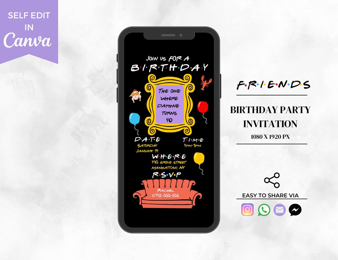 Editable Friends Birthday Party Invitations, Birthday Party Invitation ...