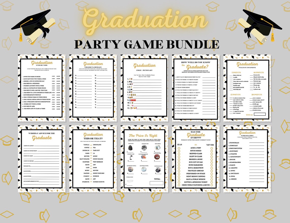 Graduation Game Bundle, 10 Graduate Games Printable, Party Games for ...