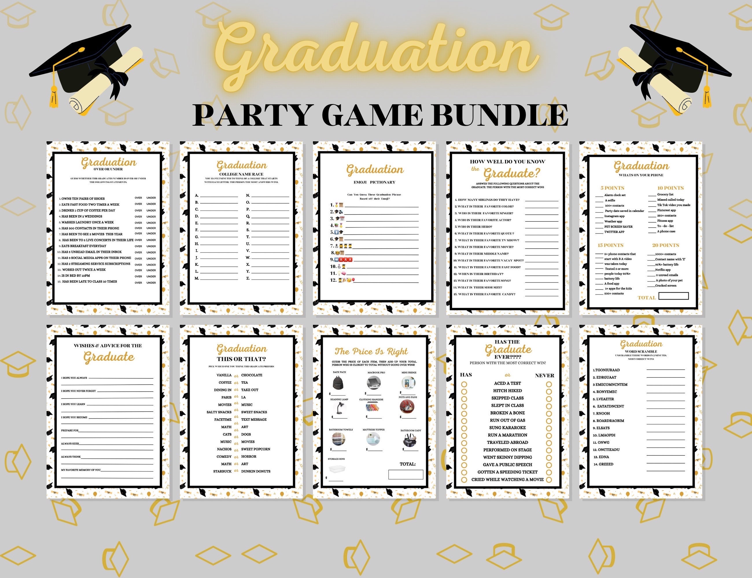 Graduation Game Bundle, 10 Graduate Games Printable, Party Games for ...