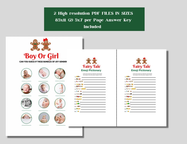 Christmas Gender Reveal Games Bundle, Printable, Winter Gender Reveal Instant Download Baby ...