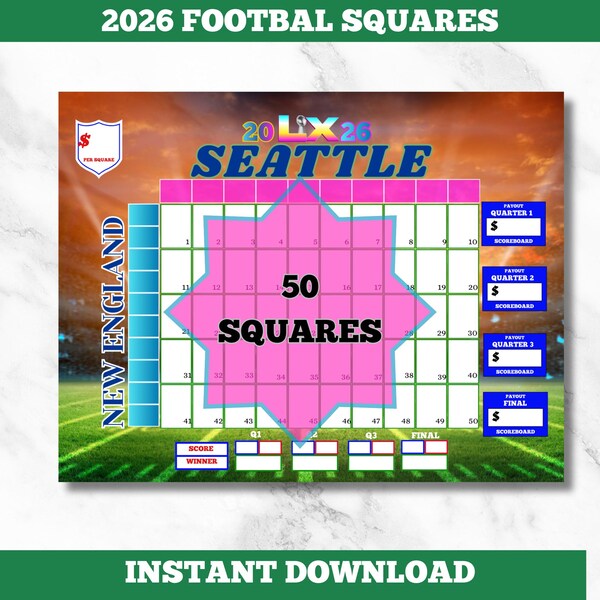 50 Squares for Superbowl - Etsy
