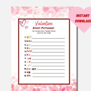 Valentines Day Emoji Pictionary Game, Printable Game, Party Game for ...