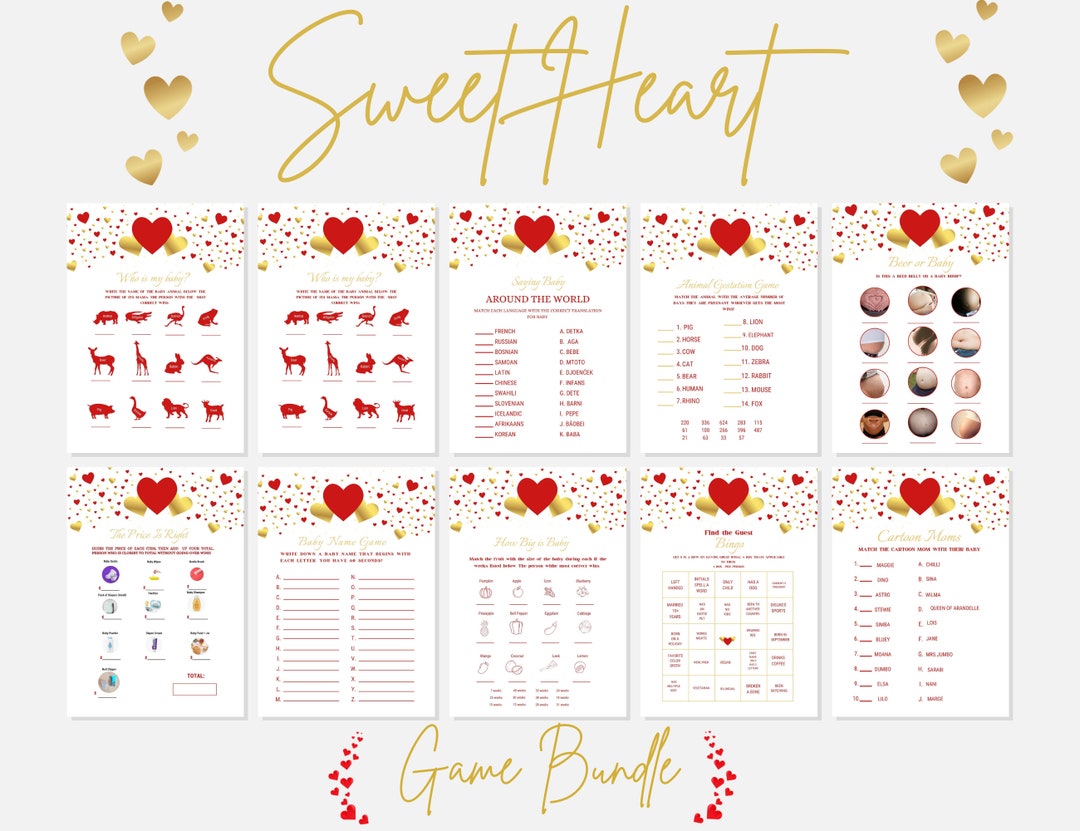 Valentine Baby Shower Game Bundle, Printable, Sweetheart Shower ...