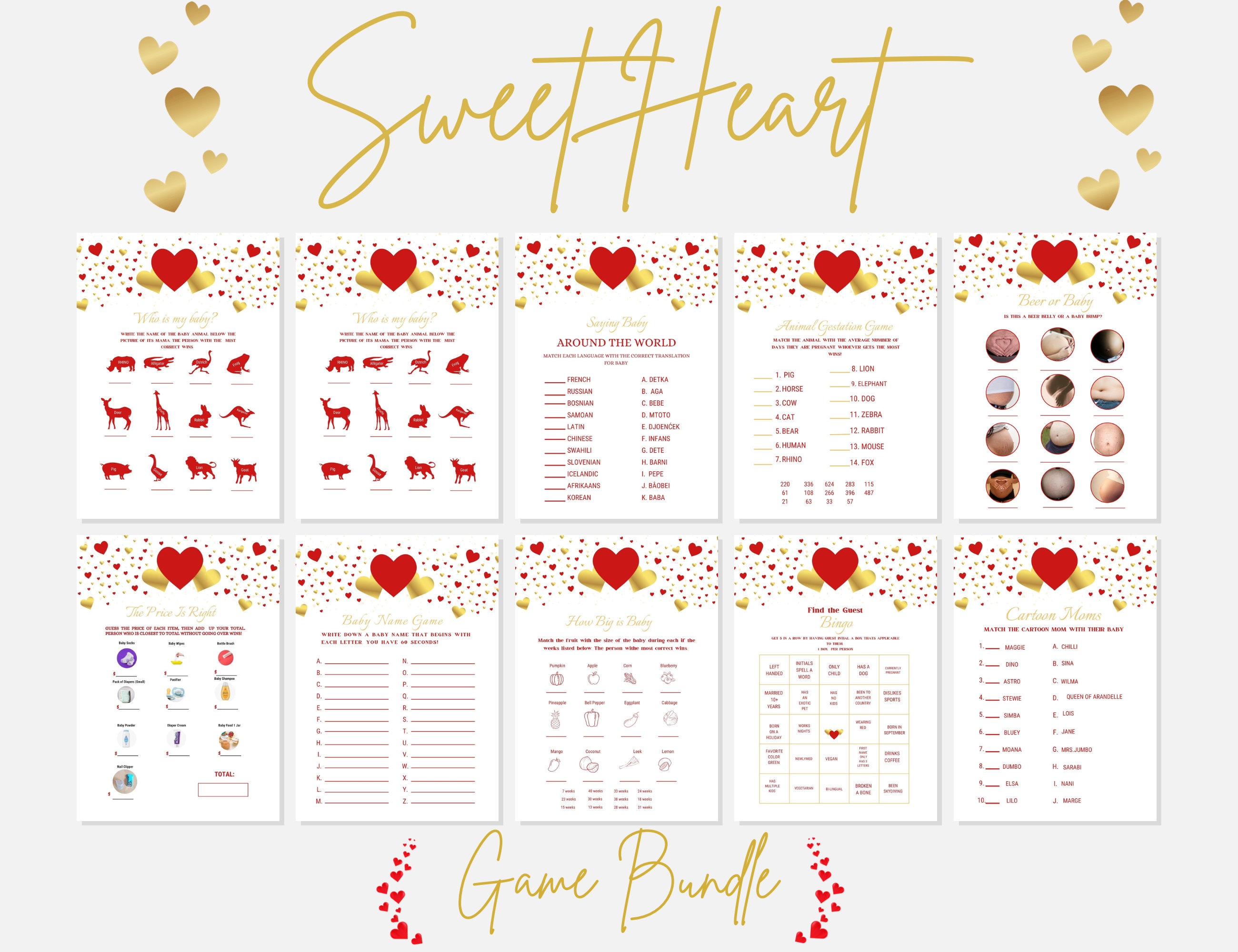 Valentine Baby Shower Game Bundle, Printable, Sweetheart Shower ...