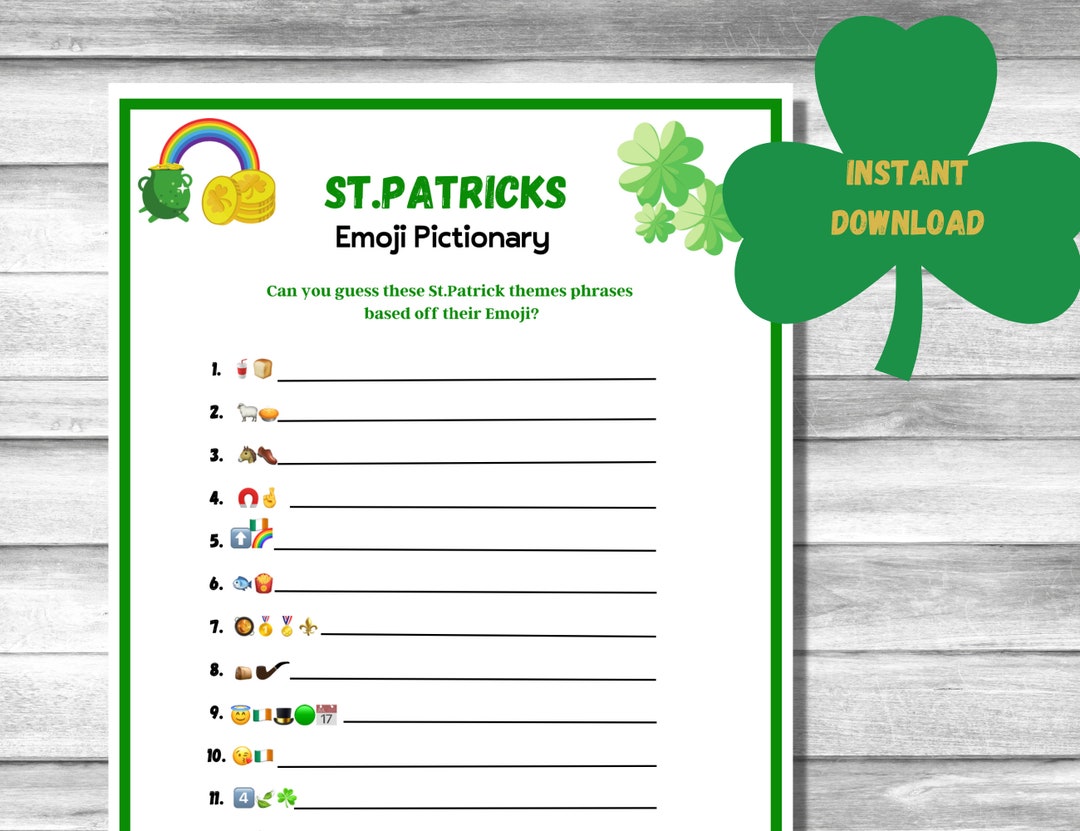 St. Patrick Day Emoji Pictionary Game, Saint Patrick’s Day Party Game ...