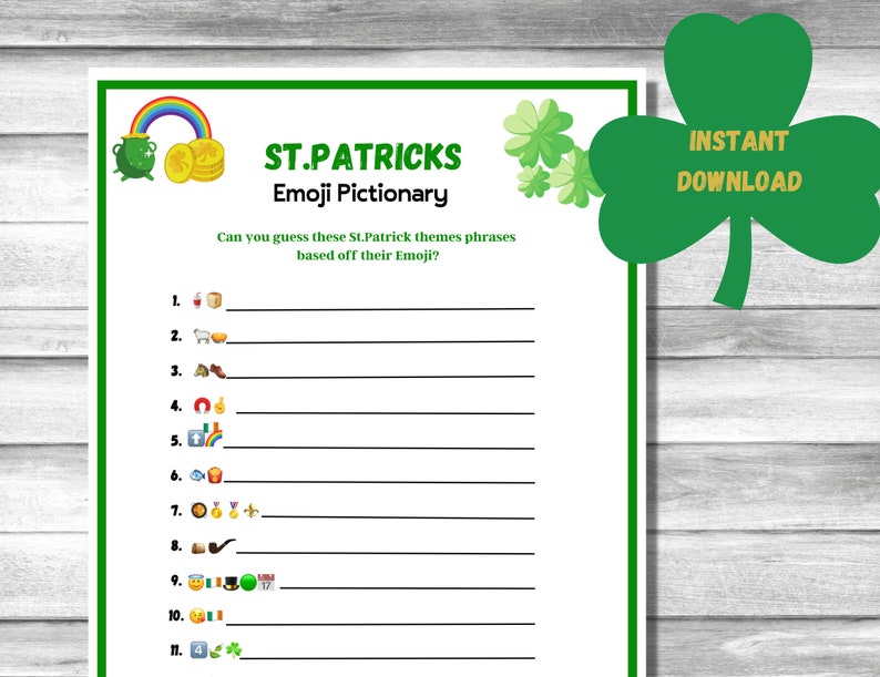 St. Patrick Day Emoji Pictionary Game, Saint Patricks Day Party Game ...