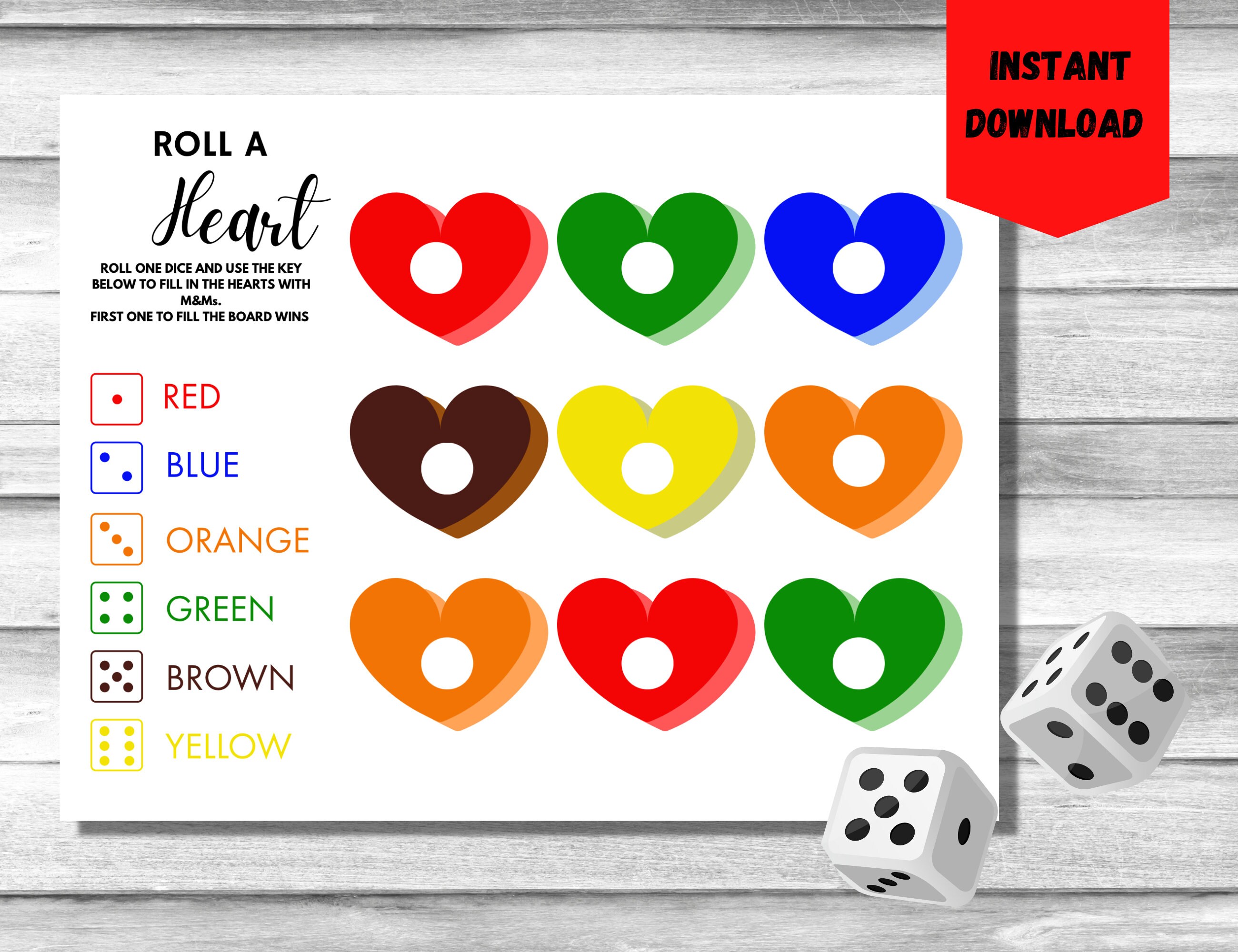 Roll a Heart Printable, Valentines Day Digital Download, Kids Activity ...