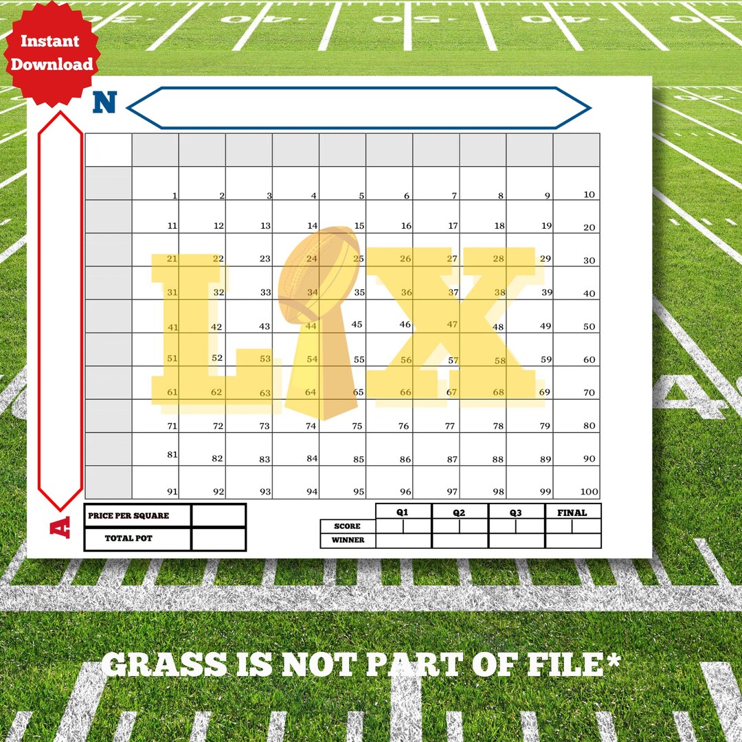 Football Super Bowl Square Game 2025, Super Bowl Boxes, Football ...
