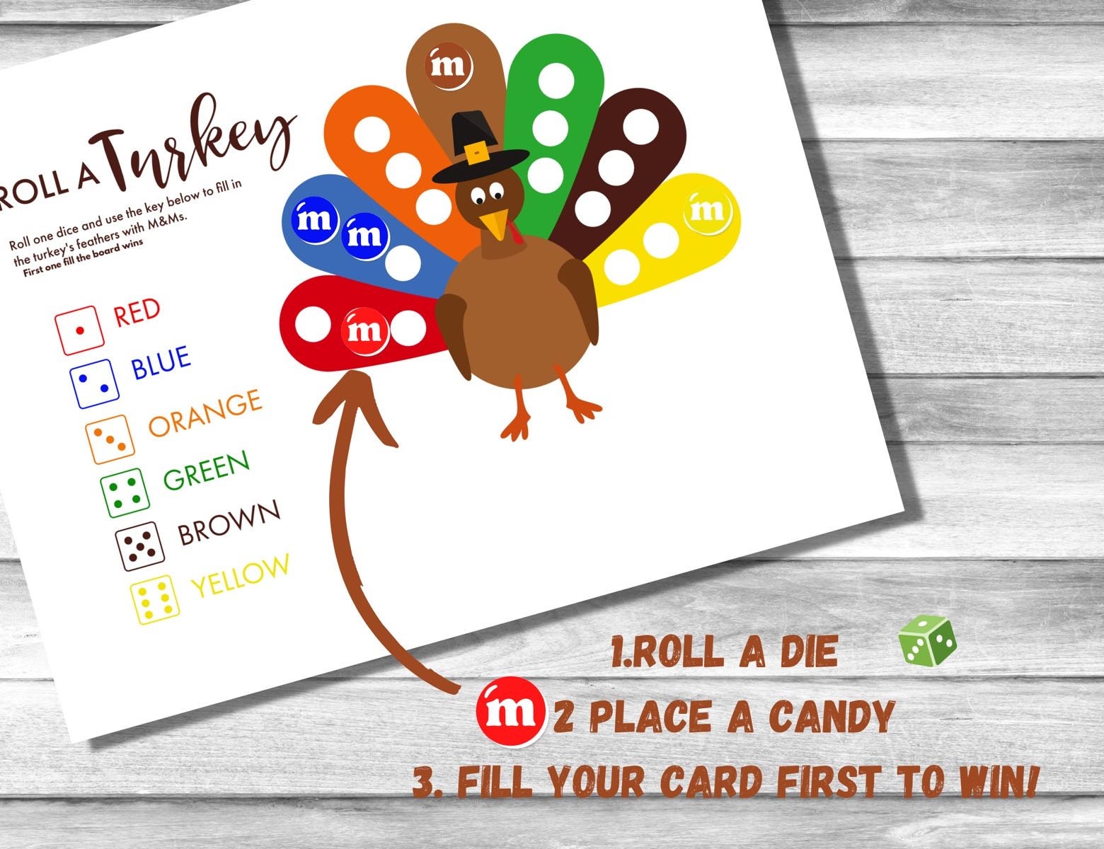 Roll a Turkey Game Printable,thanksgiving Turkey Game Digital Download ...