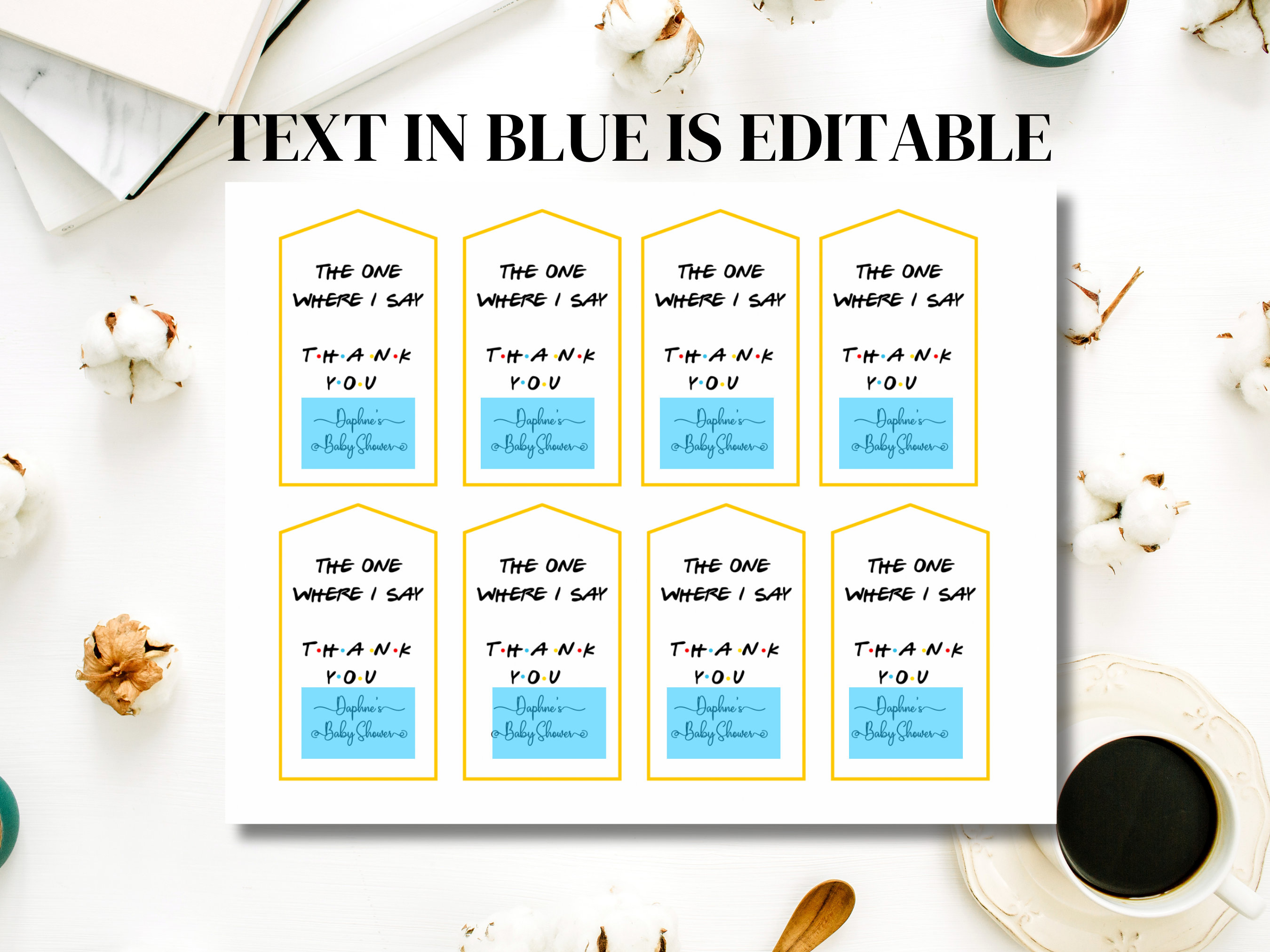 Editable Friends Thank You Tags, Friends Themed Party, Favor Tags ...